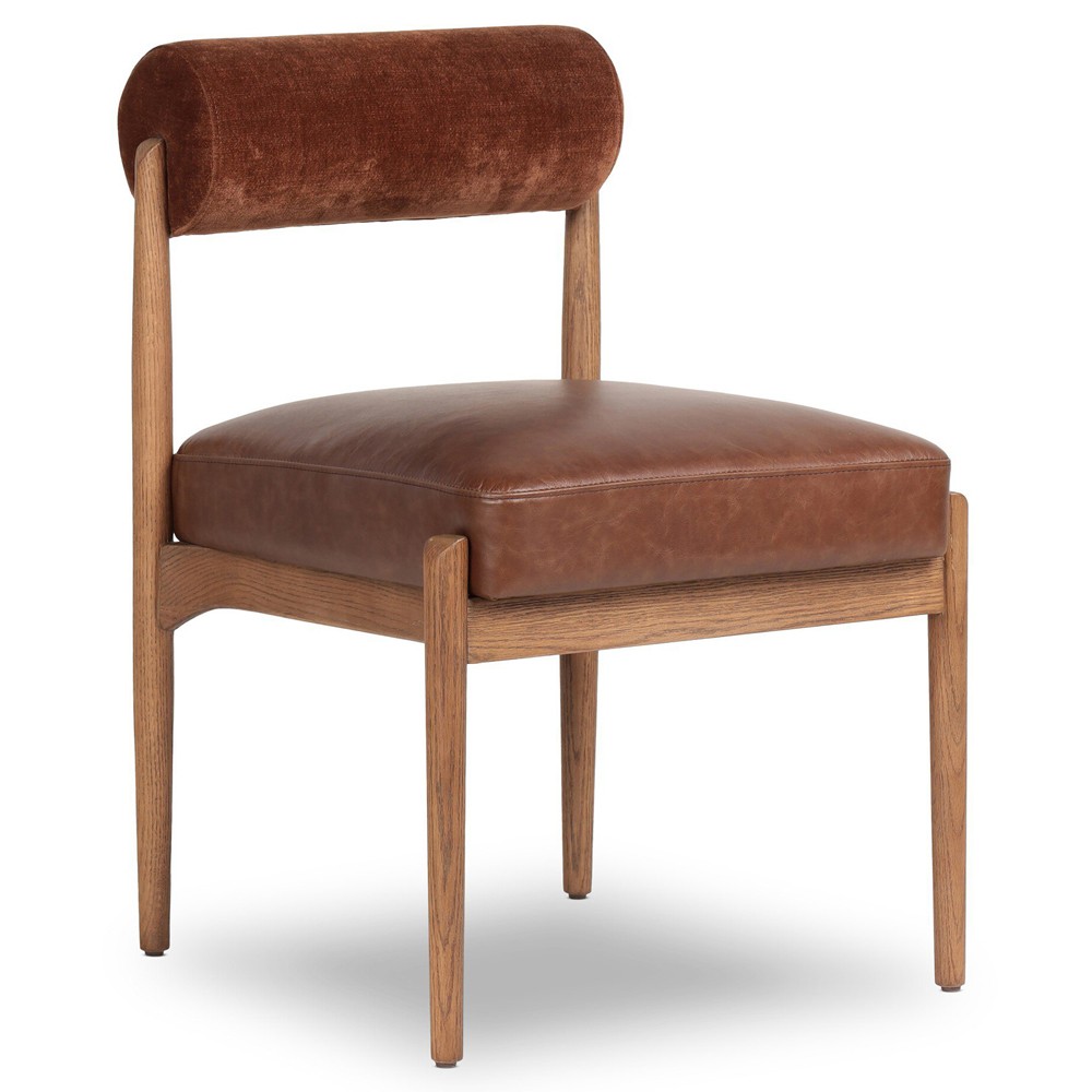 Aven Modern Classic Brown Leather Oak Dining Chair | Kathy Kuo Home