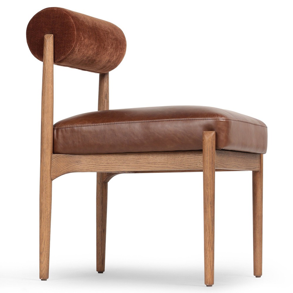 Aven Modern Classic Brown Leather Oak Dining Chair | Kathy Kuo Home