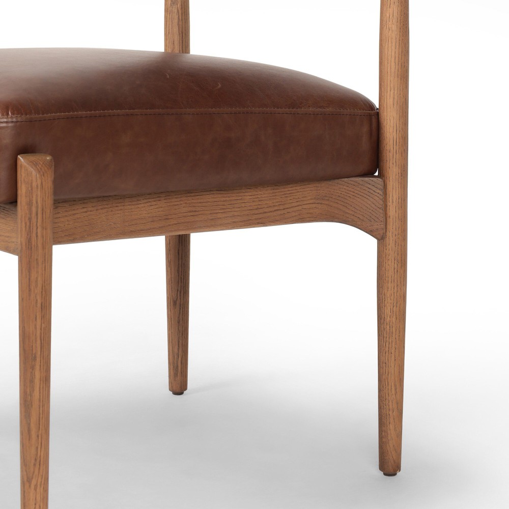 Aven Modern Classic Brown Leather Oak Dining Chair | Kathy Kuo Home