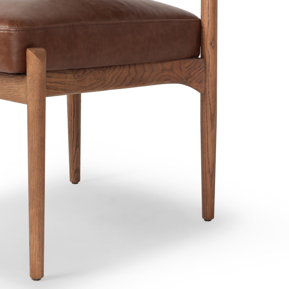 Aven Modern Classic Brown Leather Shearling Oak Dining Chair
