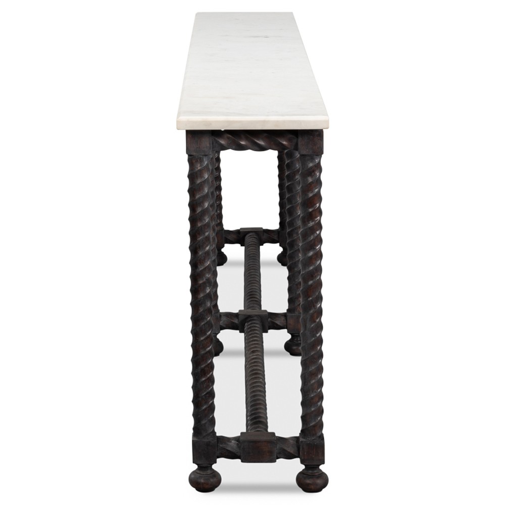 Stella Traditional White Marble Brown Acacia Rectangular Spindle ...