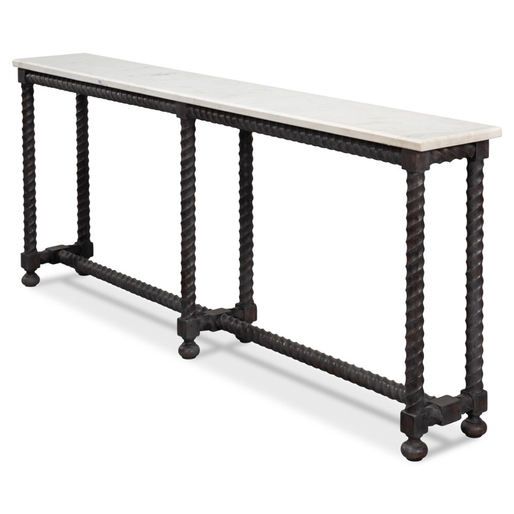 Stella Traditional White Marble Brown Acacia Rectangular Spindle ...