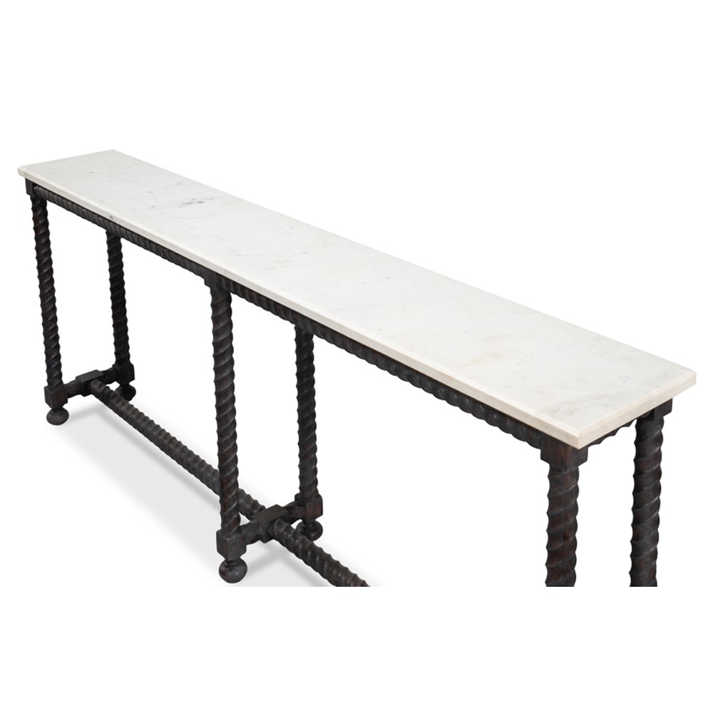 Stella Traditional White Marble Brown Acacia Rectangular Spindle ...