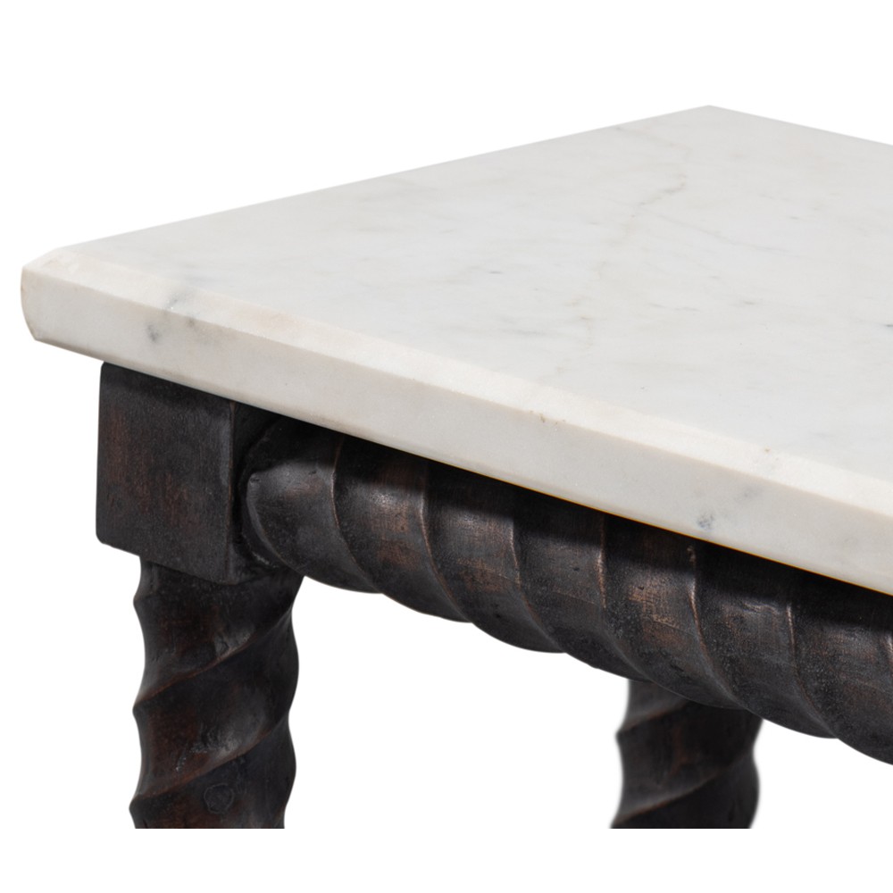 Stella Traditional White Marble Brown Acacia Rectangular Spindle ...