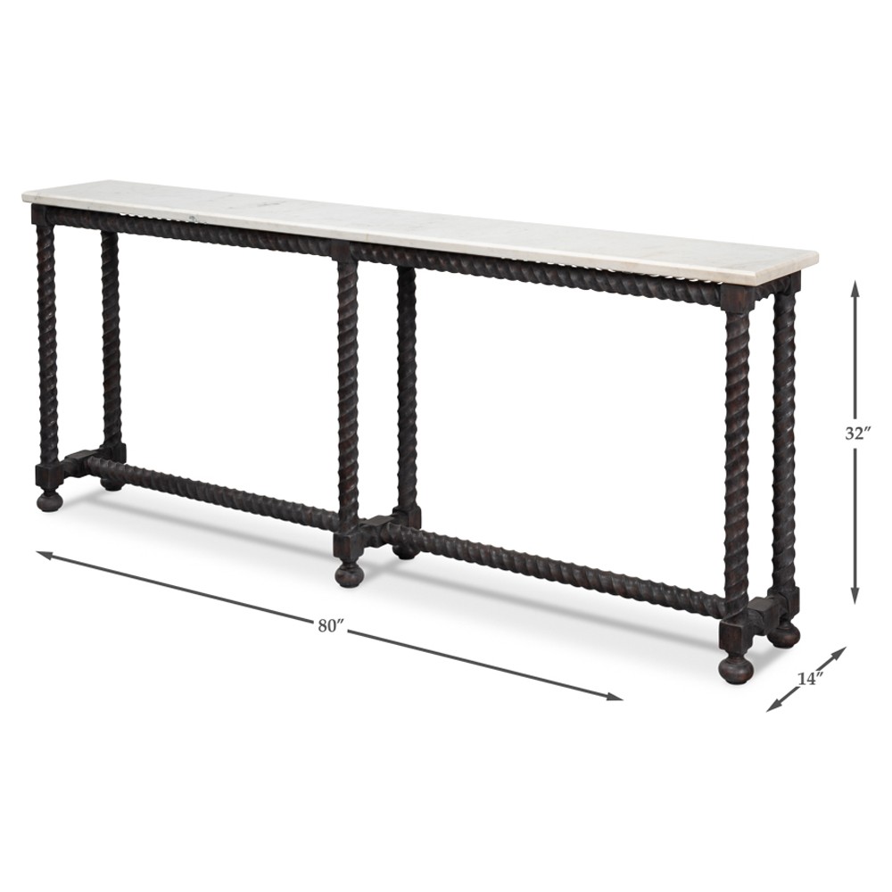 Stella Traditional White Marble Brown Acacia Rectangular Spindle ...