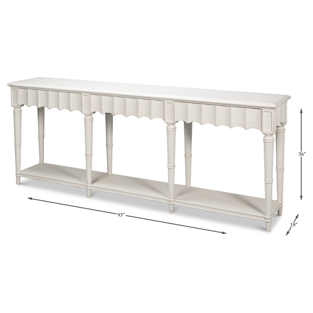 Clarise French Country White Pine Wood Rectangular Scalloped Console ...
