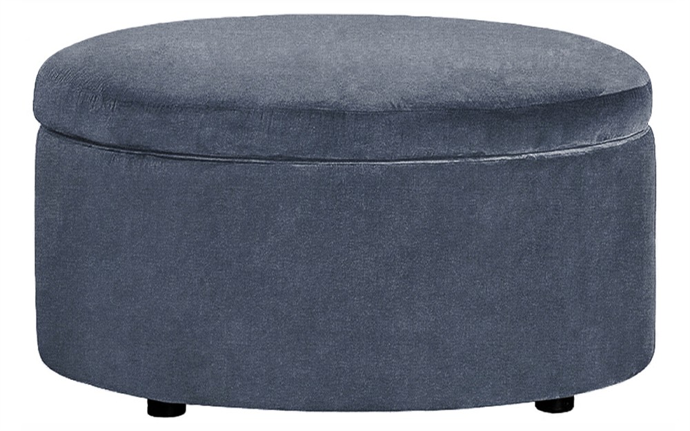 Holland Twilight Blue Velvet Round Storage Ottoman - 30” | Kathy Kuo Home