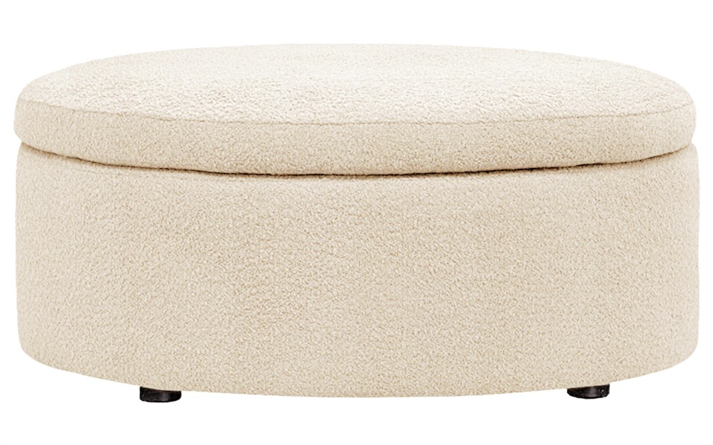 Holland Whipped Cream Textured Bouclé Round Storage Ottoman - 38”