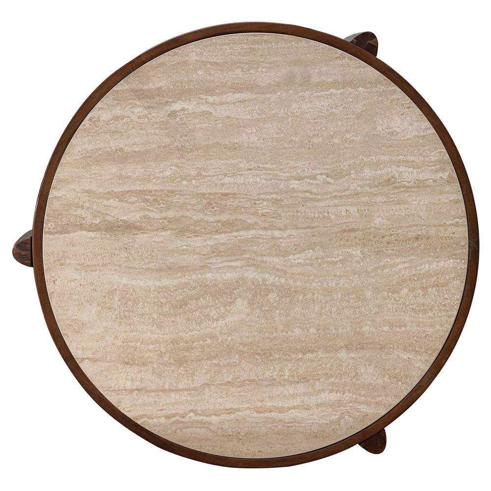 Tilly Modern Classic Travertine Acacia Wood Round Coffee Table 31" W ...
