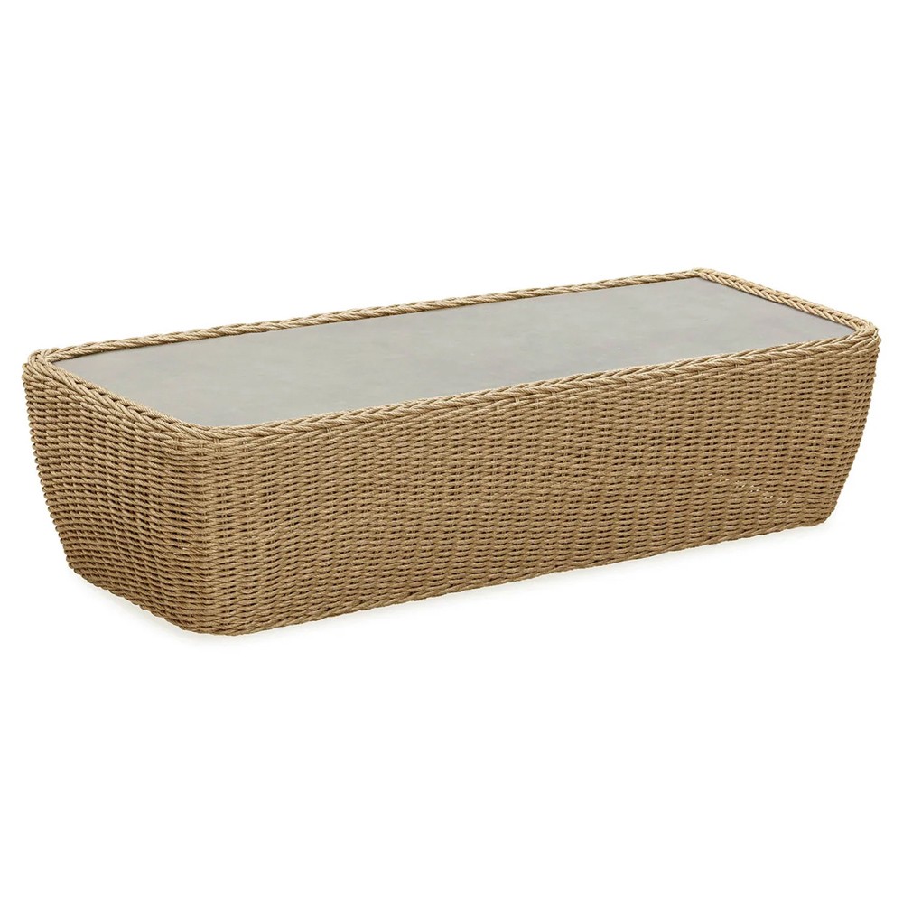 Viana Coastal Natural Wicker Stone Outdoor Coffee Table | Kathy Kuo Home