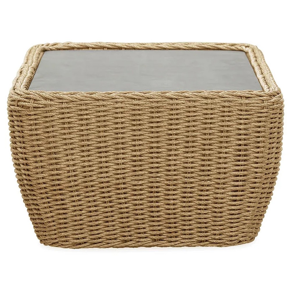 Viana Coastal Natural Wicker Stone Outdoor Coffee Table | Kathy Kuo Home