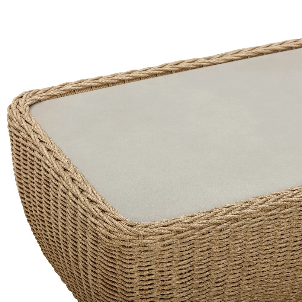 Viana Coastal Natural Wicker Stone Outdoor Coffee Table | Kathy Kuo Home