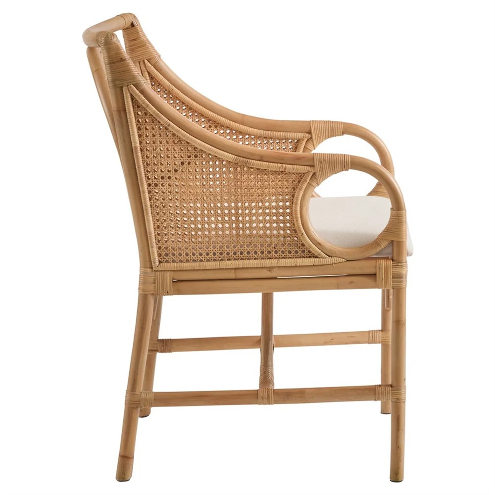 Diane Coastal Beach Natural Woven Rattan Dining Arm Chair | Kathy Kuo Home