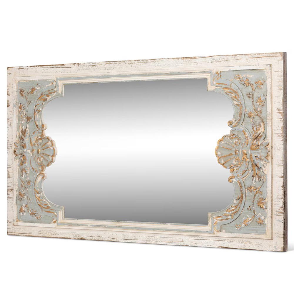 Fiona French Country Antique White Fir Wood Rectangular Wall Mirror