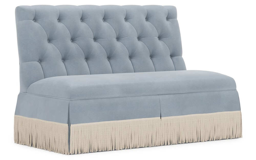 Nicolas Spring Sky Velvet Banquette | Kathy Kuo Home