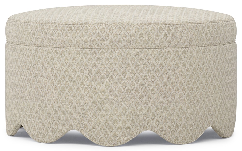 Suzie Sandstone Diamond Patterned Round Ottoman | Kathy Kuo Home