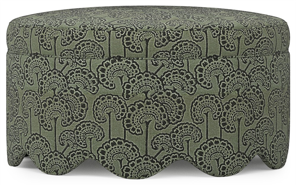 Suzie Sandstone Diamond Patterned Round Ottoman | Kathy Kuo Home