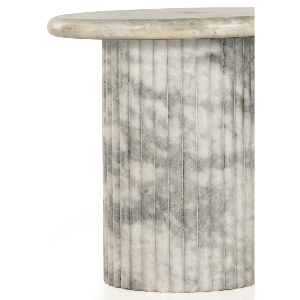Denzel Modern Classic White Marble Round Pedestal Scalloped End Table ...