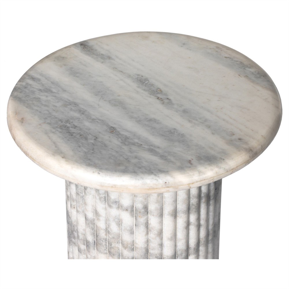 Denzel Modern Classic White Marble Round Pedestal Scalloped End Table ...
