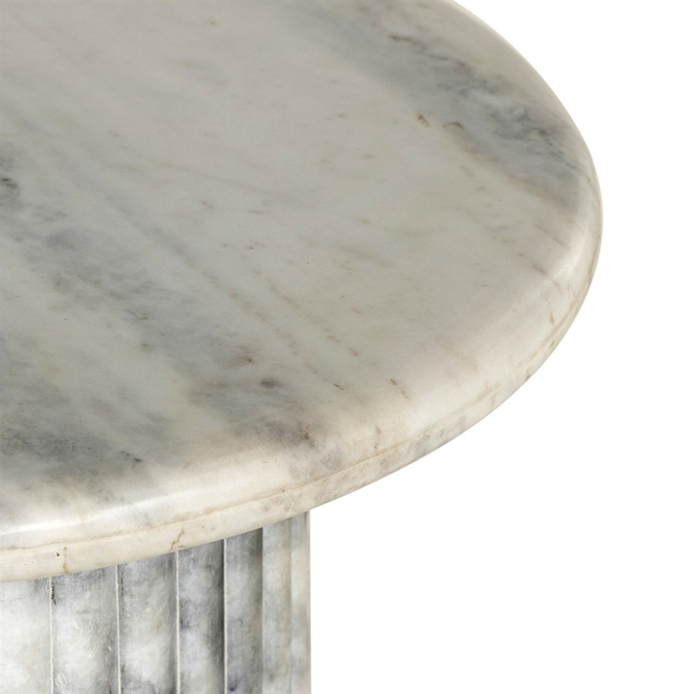 Denzel Modern Classic White Marble Round Pedestal Scalloped End Table ...