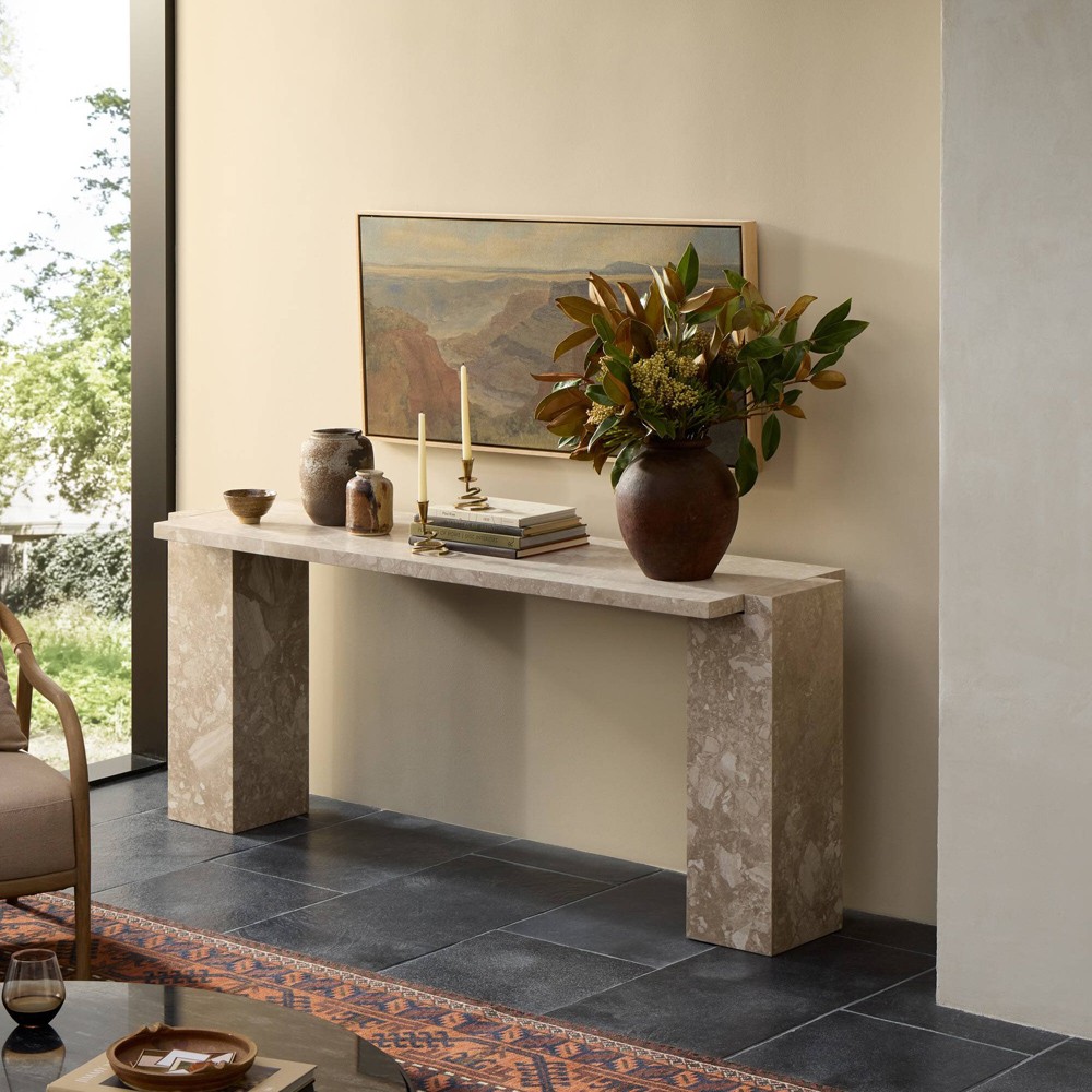 Valerie Modern Classic Beige Marble Rectangular Console Table
