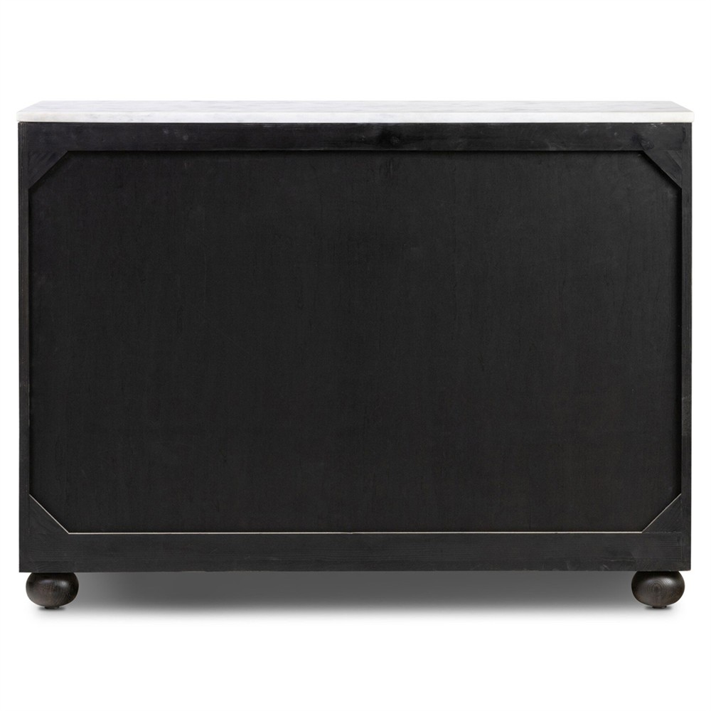 Camilla Updated Traditional White Marble Distressed Black Oak Chest ...
