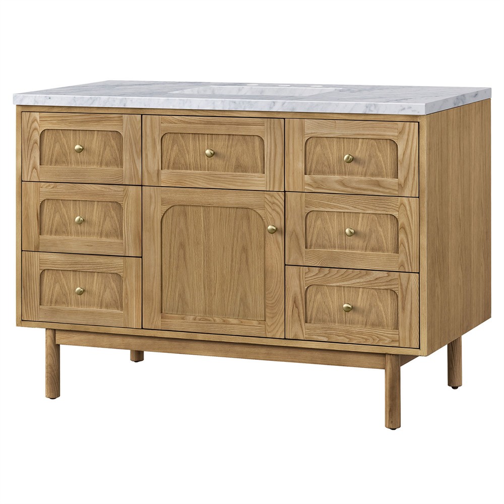 Eireen Modern Classic White Carrara Marble Natural Wood Vanity Sink ...