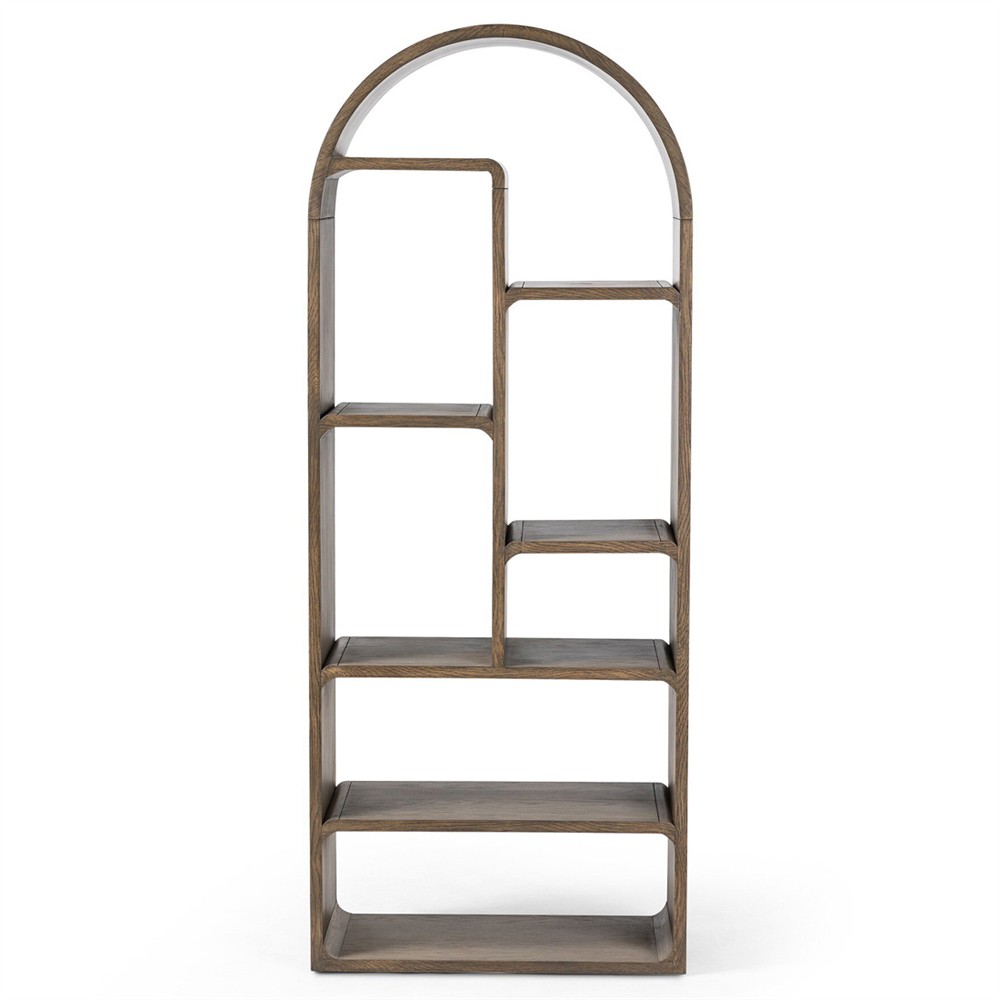 Rayna Modern Classic Brown Oak Wood Arched Bookcase | Kathy Kuo Home