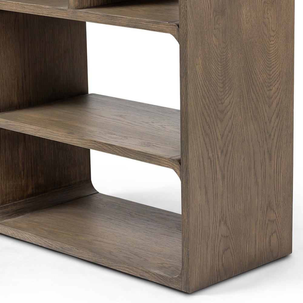 Rayna Modern Classic Brown Oak Wood Arched Bookcase | Kathy Kuo Home