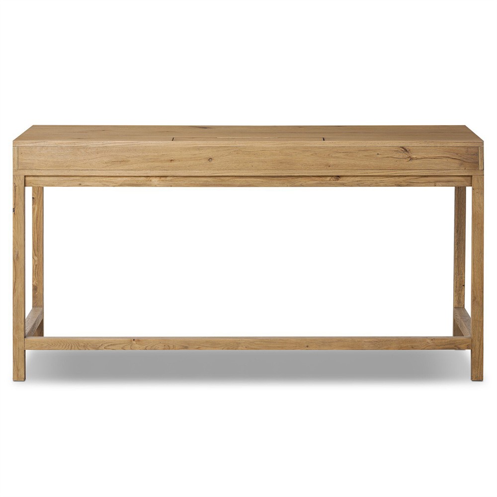 Taylin Coastal Beach Brown Oak Wood Writing Desk | Kathy Kuo Home