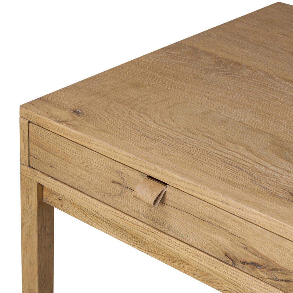 Taylin Coastal Beach Brown Oak Wood Writing Desk | Kathy Kuo Home