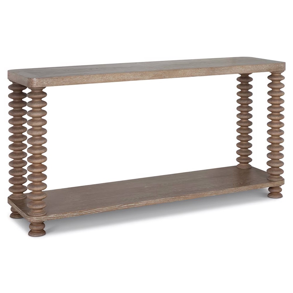 Isabella Updated Traditional Brown Oak Rectangular Spindle Console Table