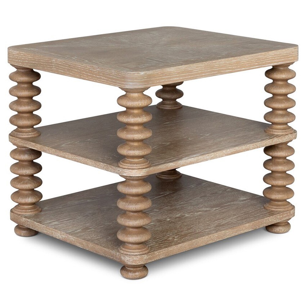 Isabella Updated Traditional Brown Oak Rectangular Spindle Side Table ...