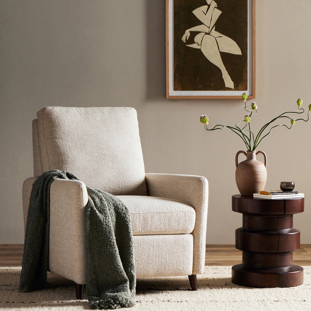 Cecily Modern Classic Beige Performance Recliner Arm Chair | Kathy Kuo Home