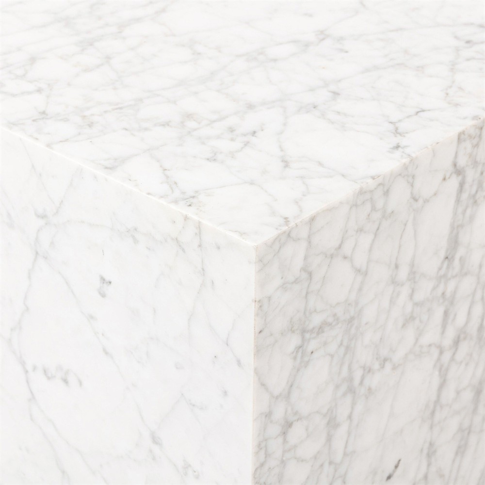 August Modern Classic White Marble Square Block End Table Standard (14 ...