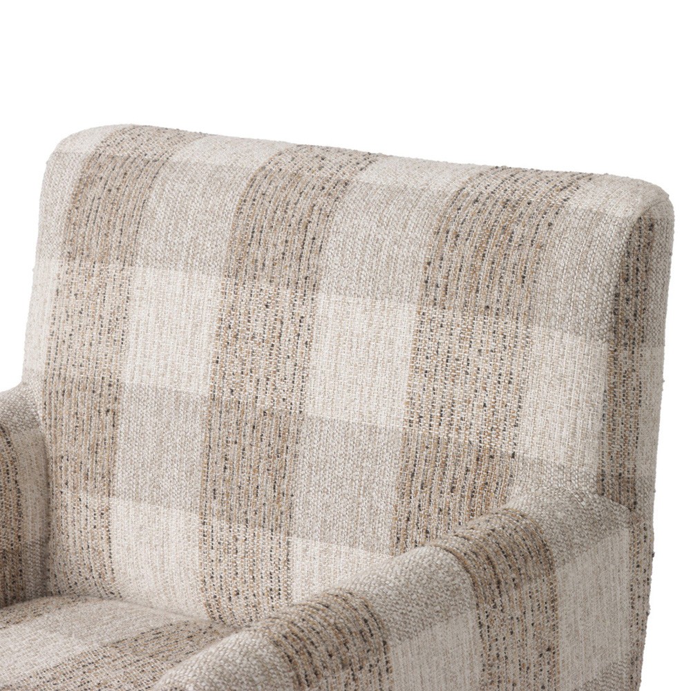 Elisha Modern Classic Beige Checkered Brown Oak Dining Arm Chair ...