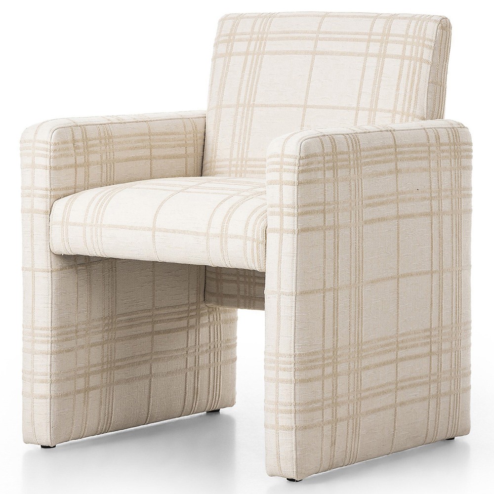 Anais Modern Classic Cream Plaid Performance Dining Arm Chair | Kathy ...