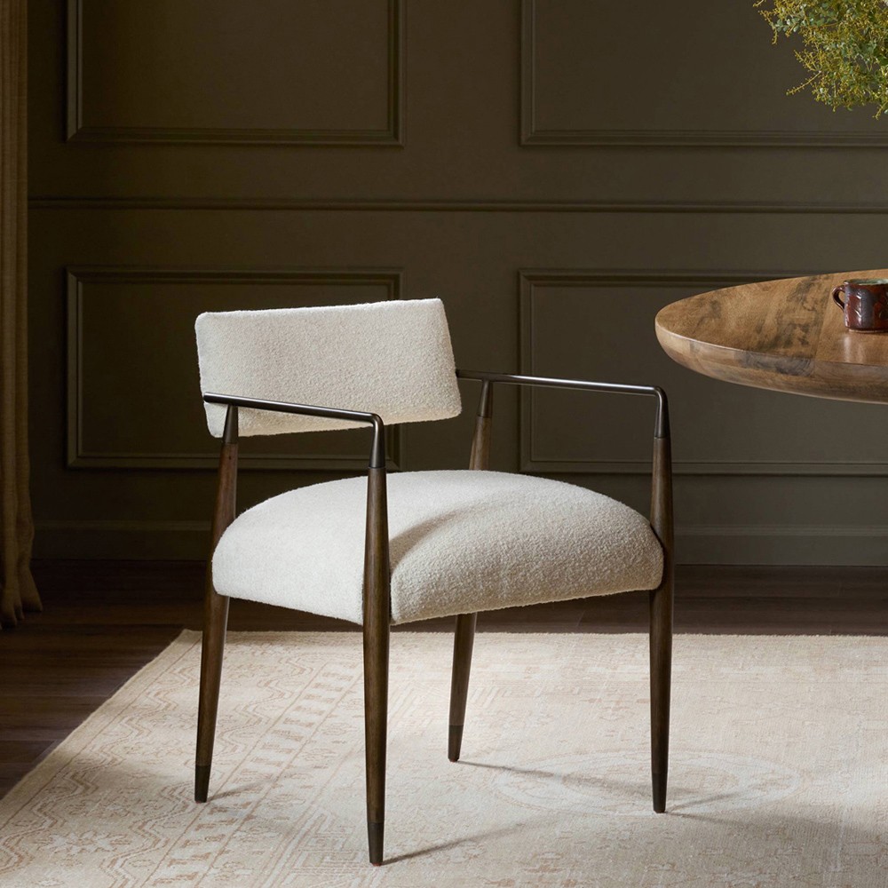 Wally Modern Classic Cream Boucle Performance Dining Arm Chair | Kathy ...