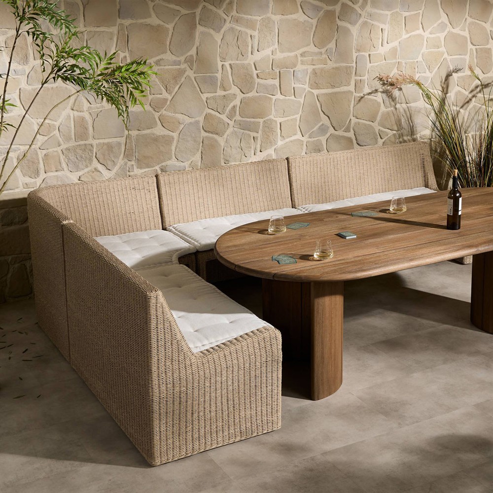 Senna Vintage White Outdoor Dining Banquette L-Shape - 83" Long (above ...
