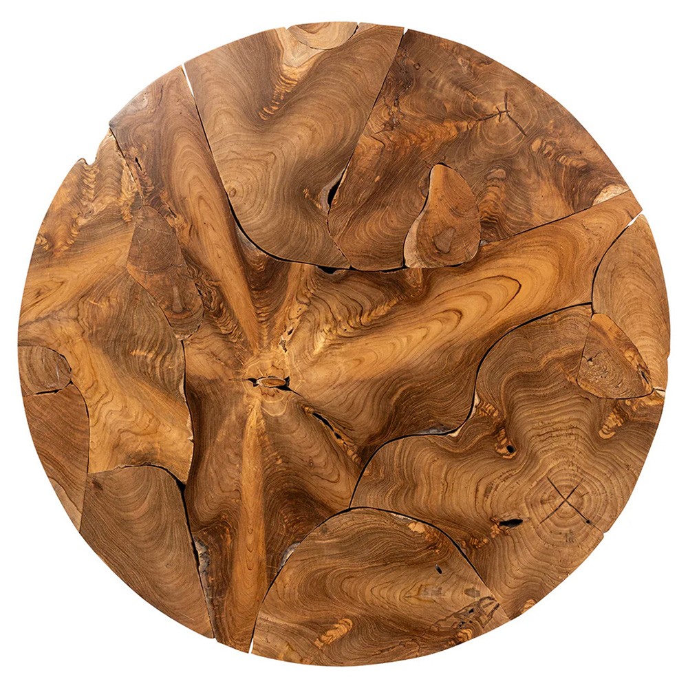 Gemma Coastal Beach Natural Teak Wood Round Drum Coffee Table 31" W ...