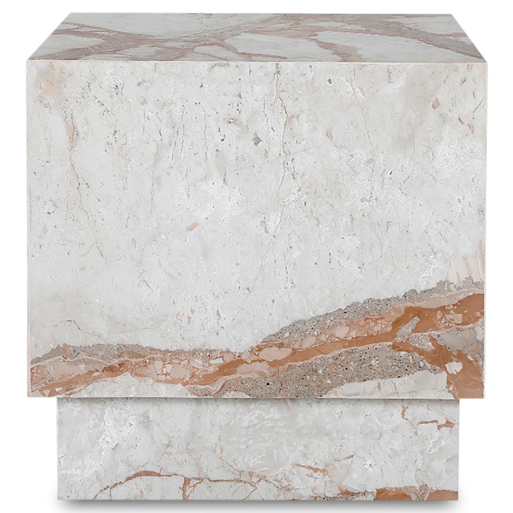 Elena Modern Classic White Marble Square Block Side Table Standard (14 ...