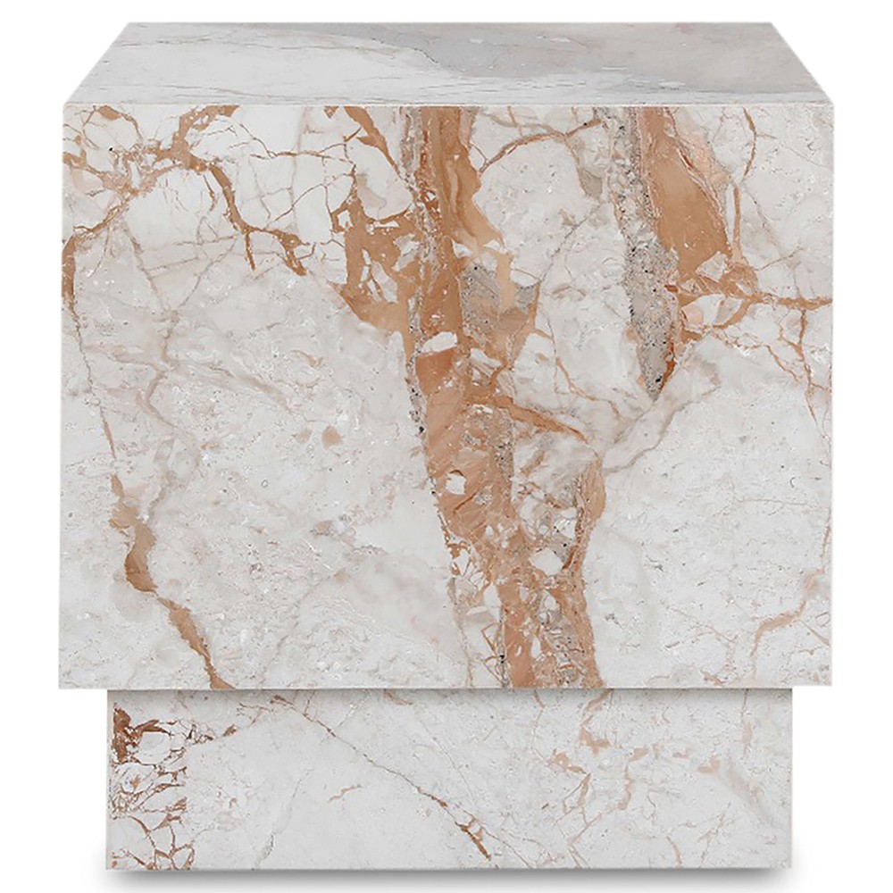 Elena Modern Classic White Marble Square Block Side Table Standard (14 ...