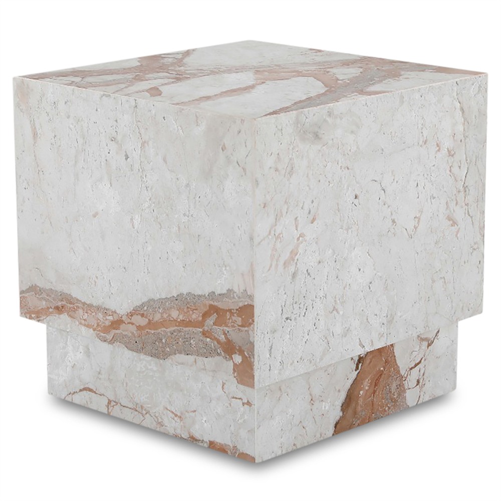 Elena Modern Classic White Marble Square Block Side Table Standard (14 ...