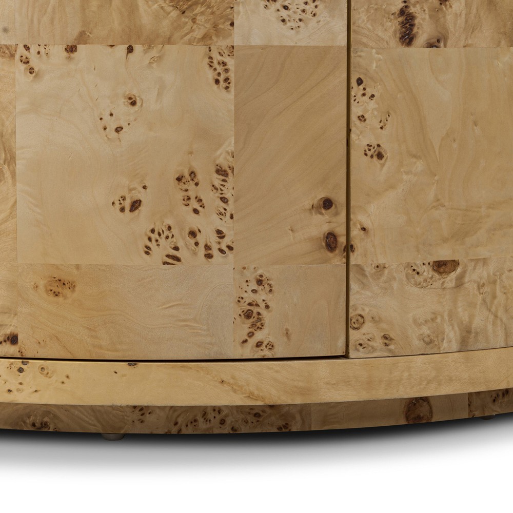Cordova Modern Classic Brown Burl Demilune Nightstand | Kathy Kuo Home
