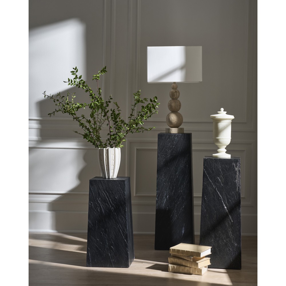 Alwyn Modern Classic Black Travertine Plinth Pedestal - 24" Small ...