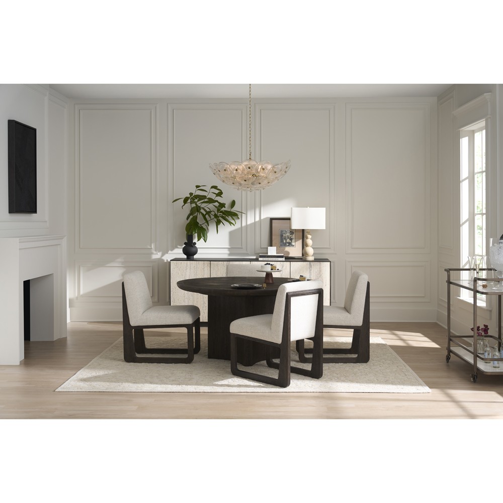 Alwyn Modern Classic Brown Oak Round Extendable Dining Table - 54-72"