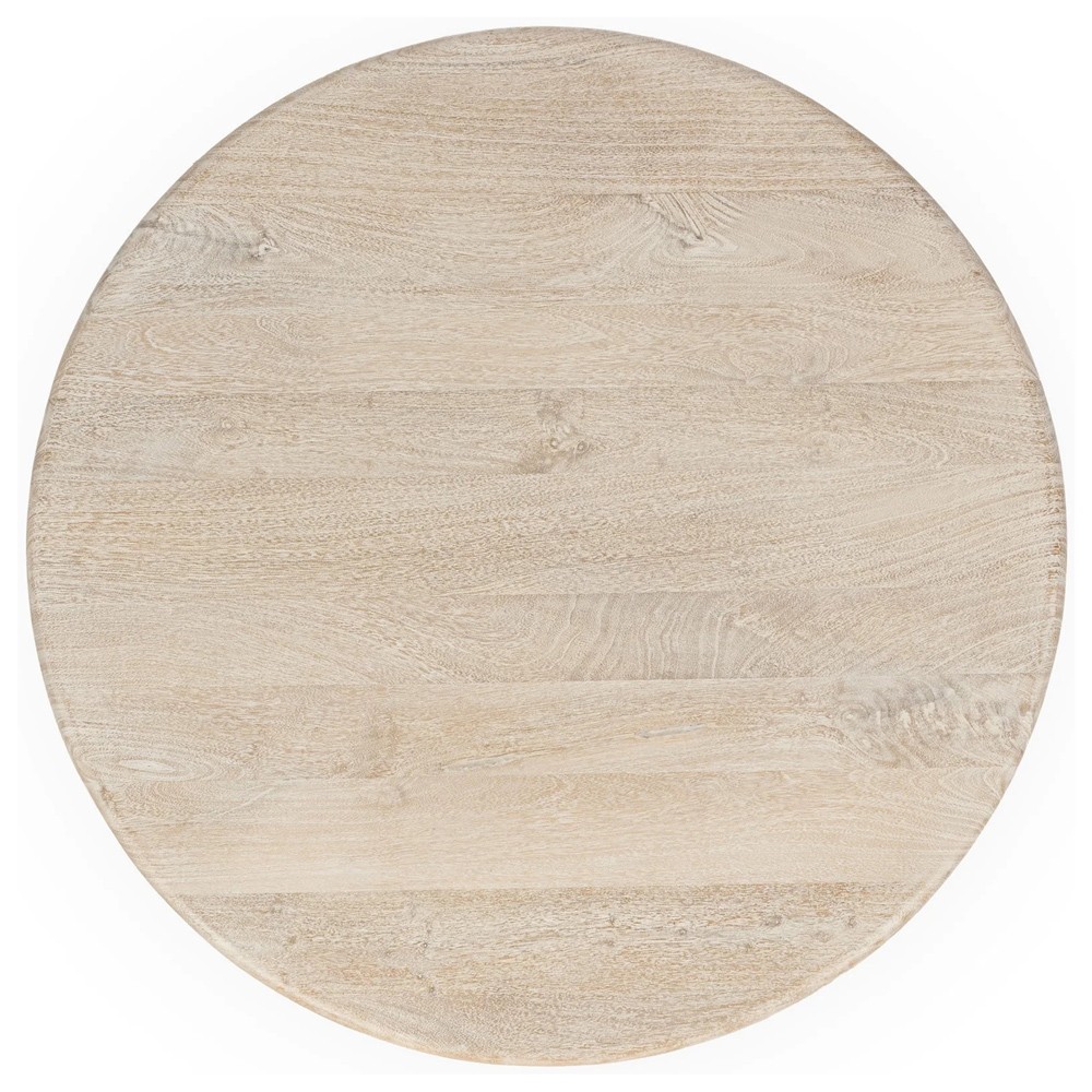 Holzer Coastal Beach Cream Mango Wood Round Coffee Table | Kathy Kuo Home