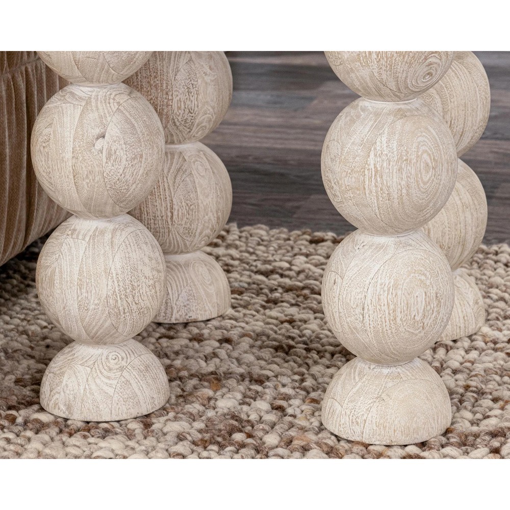 Holzer Coastal Beach Cream Mango Wood Round End Table | Kathy Kuo Home