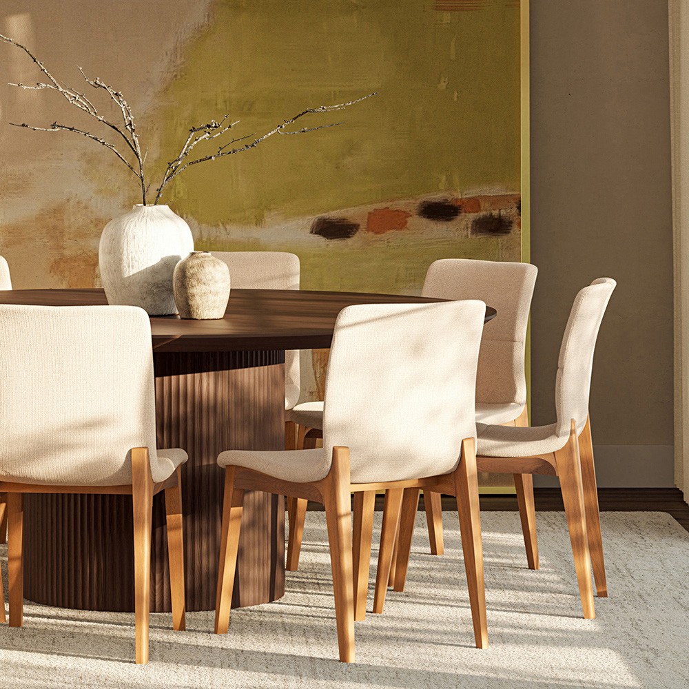 Mabel Modern Classic Brown Oak Round Dining Table - 71" | Kathy Kuo Home