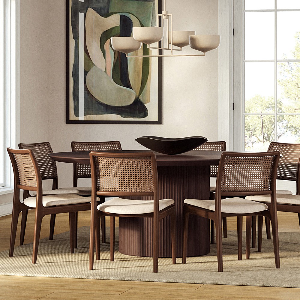 Mabel Modern Classic Brown Oak Round Dining Table - 71" | Kathy Kuo Home